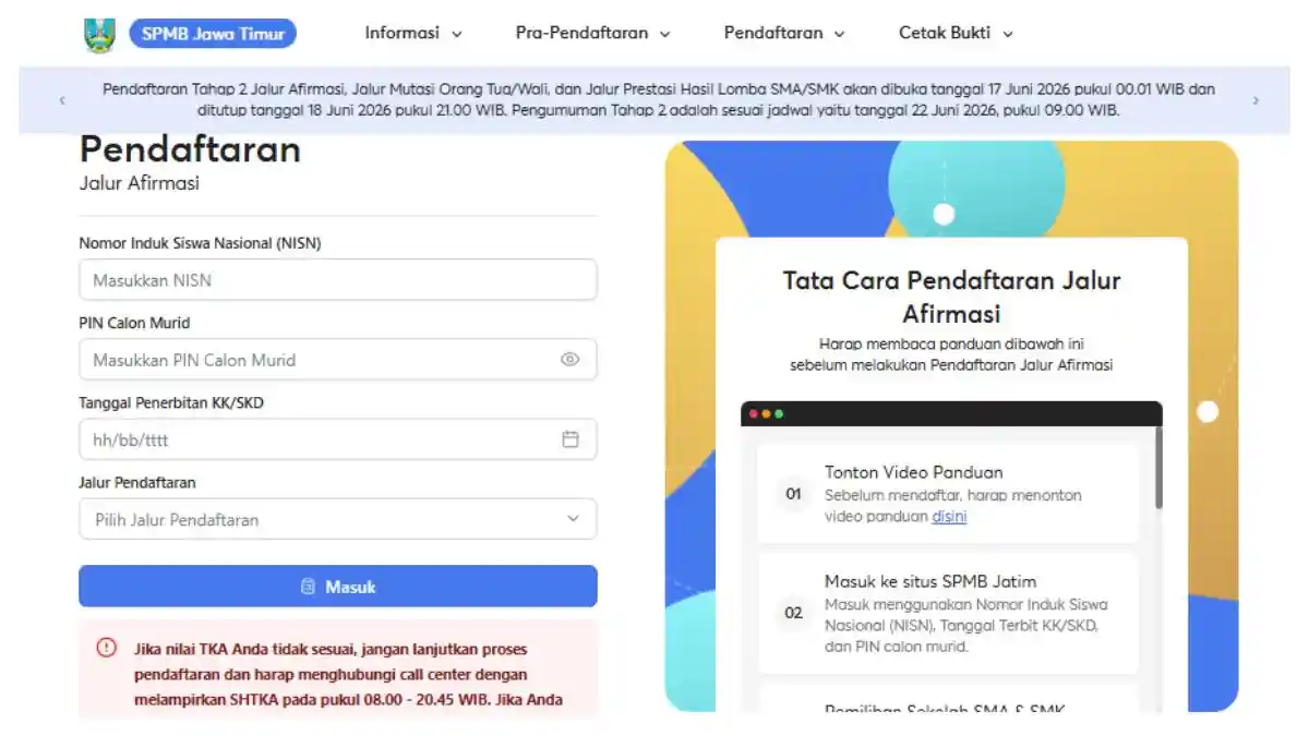 SPMB Jatim 2026 Tahap 2 Dibuka Hari Ini, Khusus Jalur Afirmasi, Mutasi ...