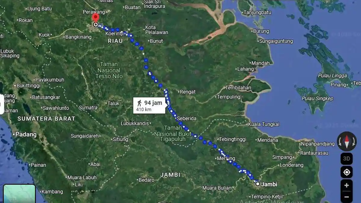 Jarak Jambi-Pekanbaru di Google Maps 455 Km, Jika Jalan Kaki 4 Hari ...