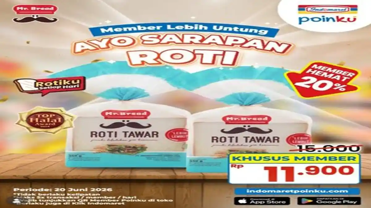 Promo Indomaret Hanya Hari Ini Sabtu 20 Juni 2026, Mr.Bread Roti Tawar ...
