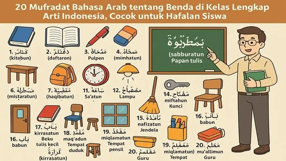 20 Mufradat Bahasa Arab tentang Benda di Kelas Lengkap Latin dan Arti ...