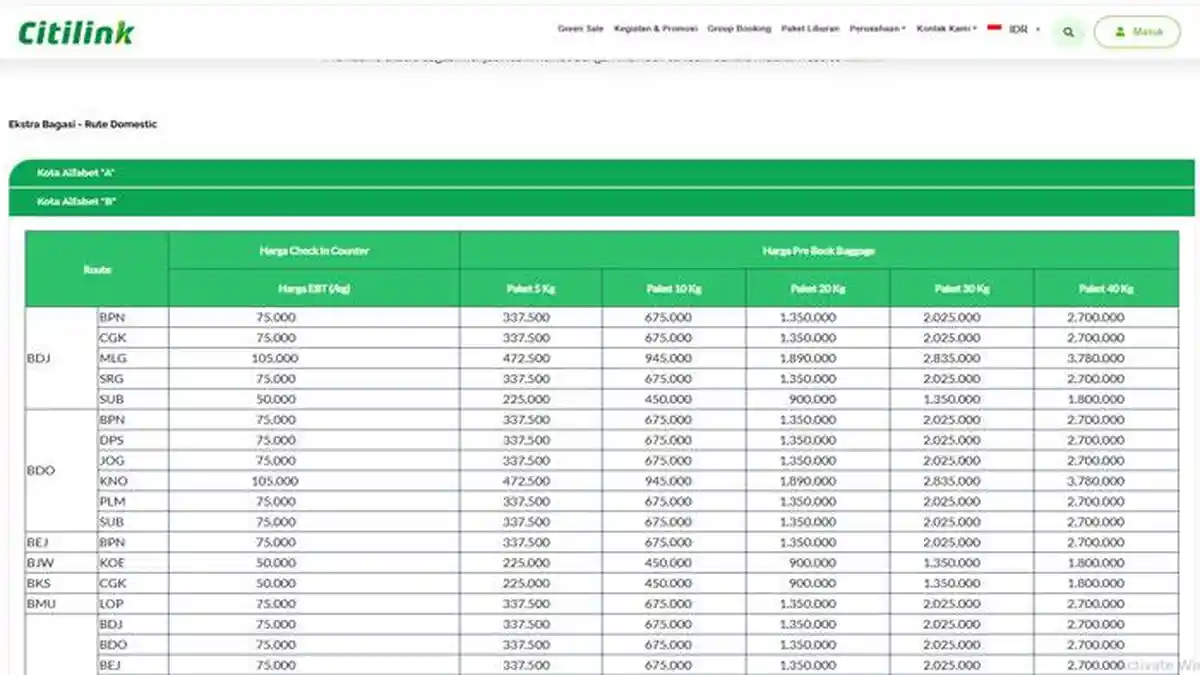 Harga Bagasi Citilink dari Batam, Banjarmasin, Bali, Balikpapan ...