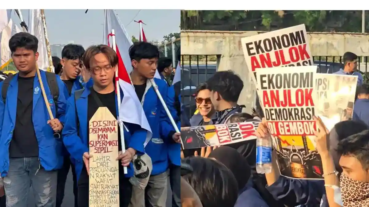Bawa Nisan Kayu hingga Poster, Aksi Demo Mahasiswa Trisakti dan Esa ...