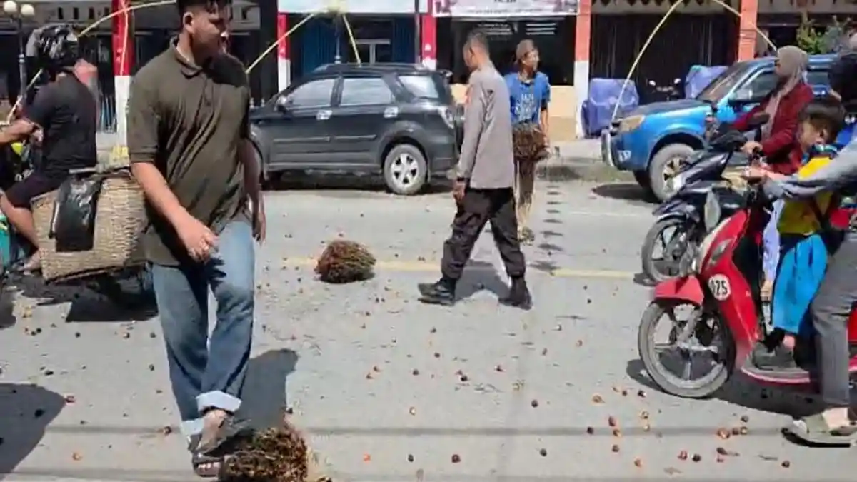 Berondolan Sawit Jatuh dari Truk, Polisi bersama Warga Bersihkan Jalan ...