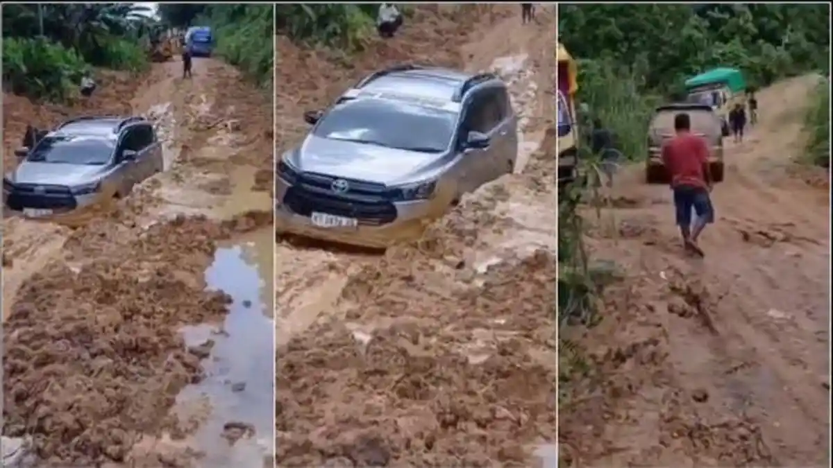 Viral! Video Jalan Rusak di Kutim Jadi Sorotan, Mobil Nyaris Terjebak ...