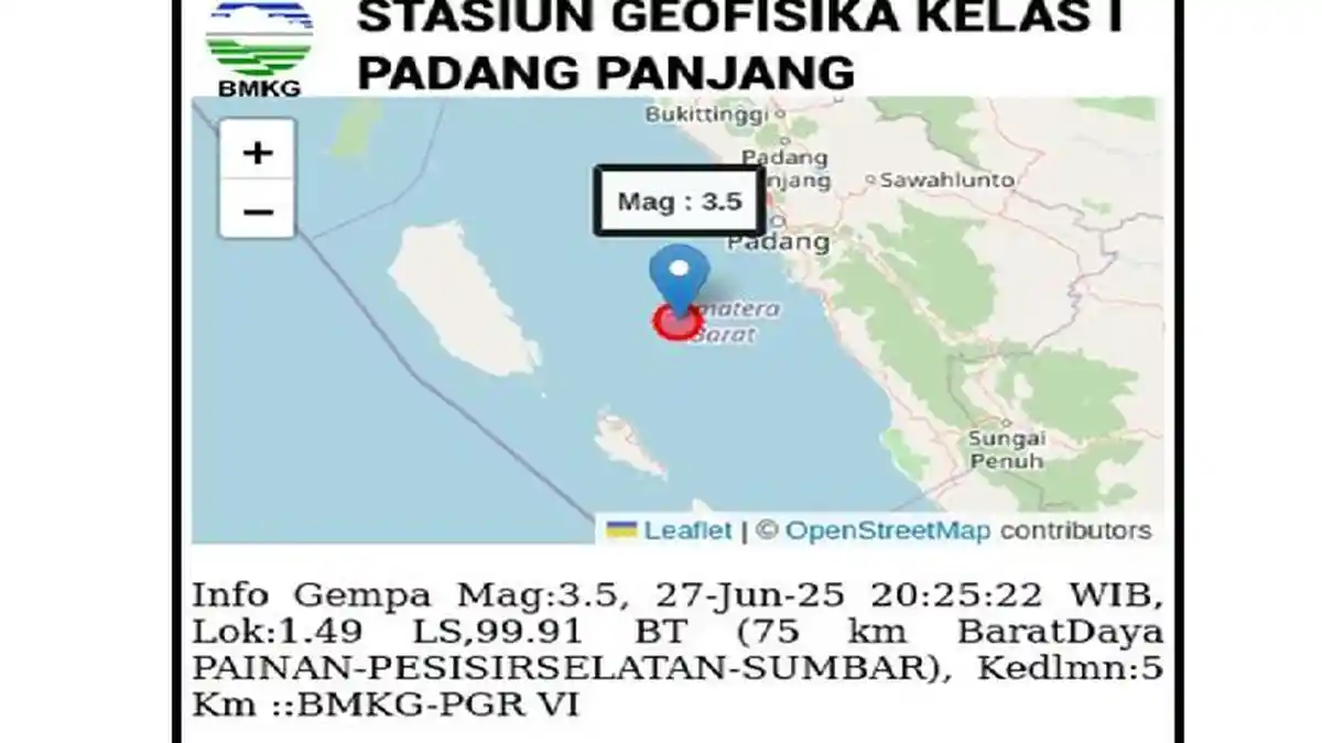 BREAKING NEWS Gempa Magnitudo 3,5 Guncang Painan Pesisir Selatan ...