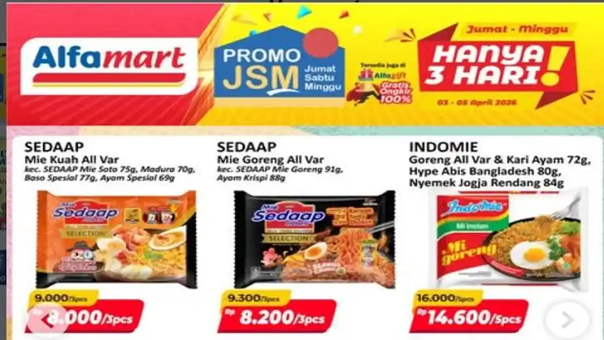 PROMO ALFAMART JSM 3-5 April, Indomie, Sedaap, Pop Mie, Cimory Rp 6.900 ...