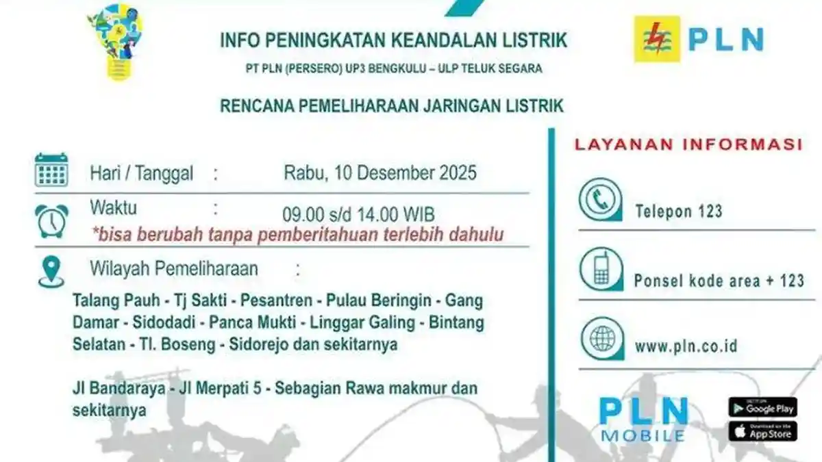 Mati Lampu Besok! Ada Jadwal Pemeliharaan PLN Bengkulu, Ini Daftar ...