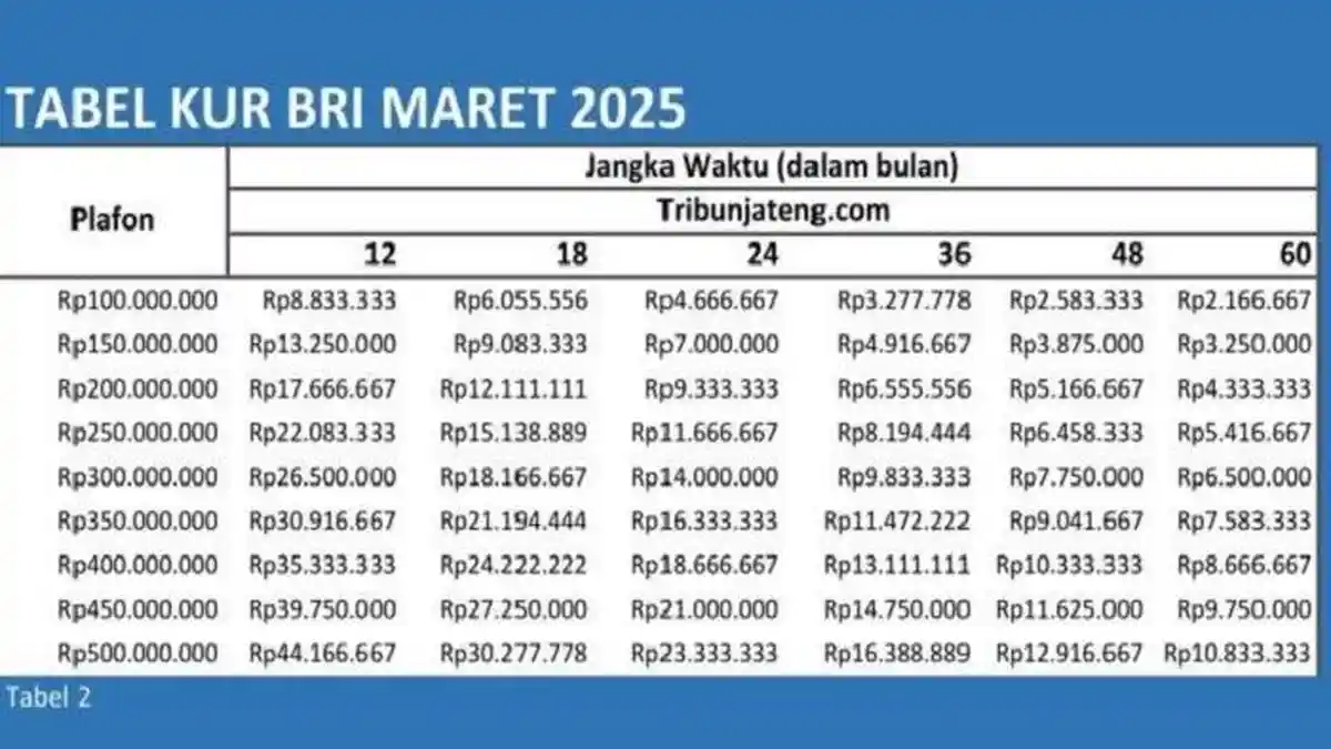 Tabel Angsuran KUR BRI Maret 2025 Pinjaman Rp 100 Juta-Rp 500 Juta, Cek ...