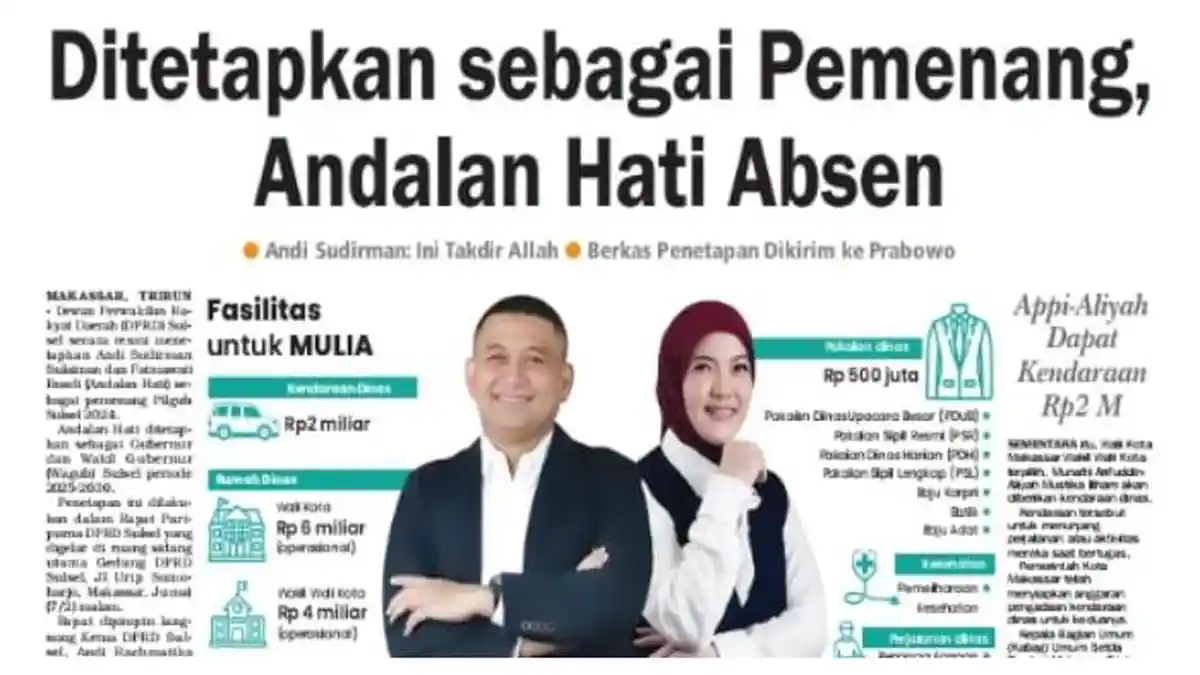 Ditetapkan sebagai Pemenang, Andalan Hati Absen - Tribun-timur.com