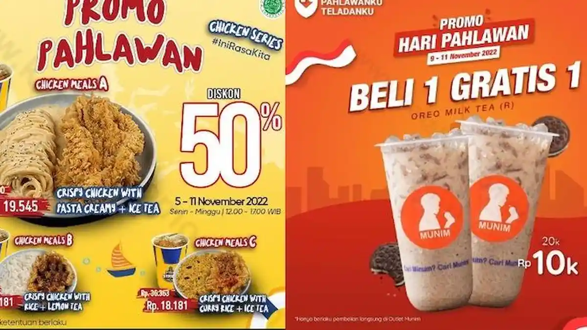 Promo Makanan 10 November Hari Pahlawan Diskon hingga 50 Persen dan Buy ...